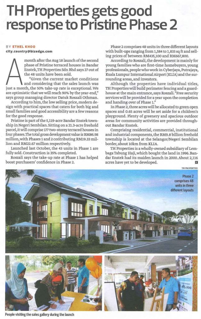 TH Properties gets good response to Pristine Phase 2 - TH Properties